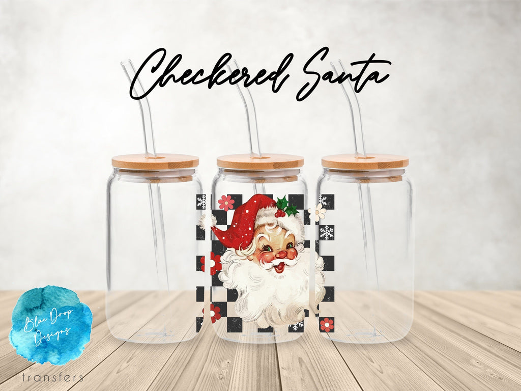 Checkered Santa UV DTF – Blue Drop Transfers