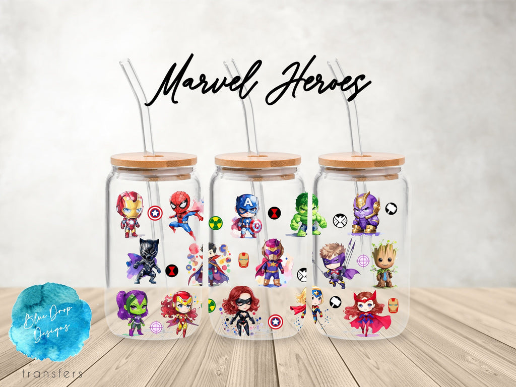 Marvel Heroes UV DTF Cup Wrap – Blue Drop Transfers