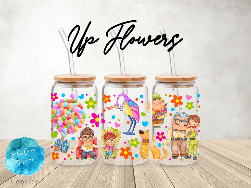 Up Flowers UV DTF Cup Wrap – Blue Drop Transfers