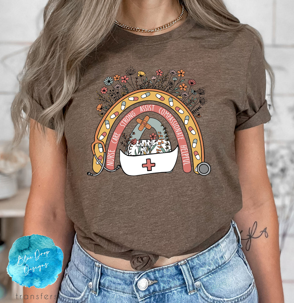 Nurse Floral Rainbow Full Colour Transfer – Blue Drop Transfers